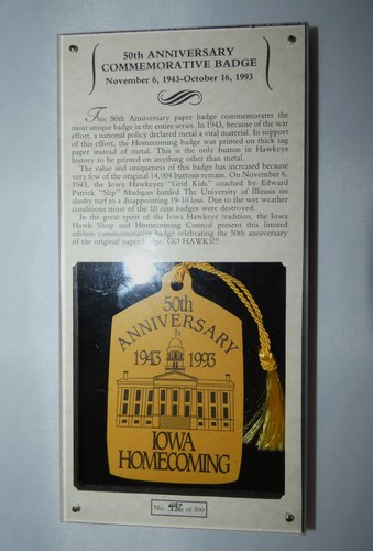 Limited Edition Commemorative Univ. of Iowa 1943 Homecoming Badge #492/ ...