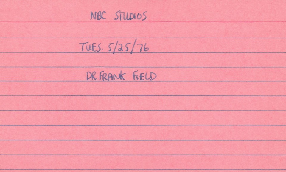 Dr. Frank Field Meteorologist NYC 1976 NBC Studios Autographed Signed ...