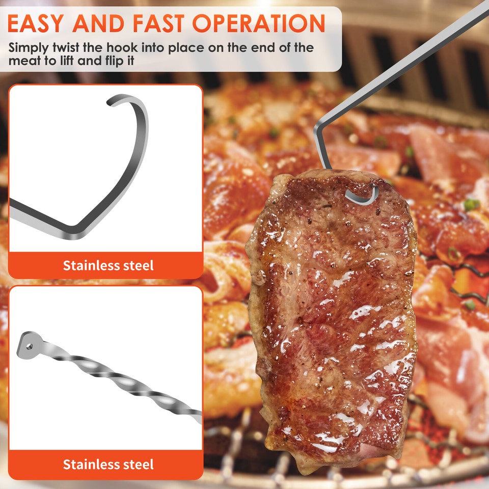 BBQ Food Flipper Meat Flipper Hook Portable Stainless Steel BBQ Turner ...