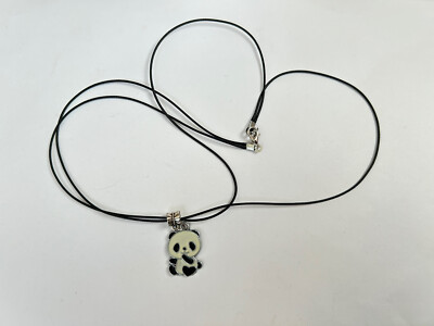 Silver White Black Red Panda Bear Enamel Pendant Leather Chain Necklace ...
