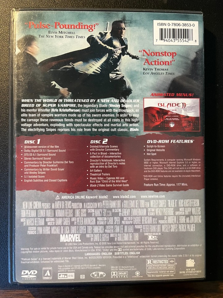 Blade II (DVD, 2002) Wesley Snipes Widescreen Edition Kris ...