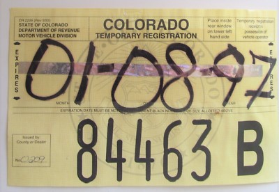 Colorado 1997 TEMPORARY REGISTRATION License Plate # 84463 B | eBay