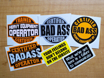 6pk Funny Hard Hat Stickers | Heavy Equipment Operator Bad Ass Crane ...