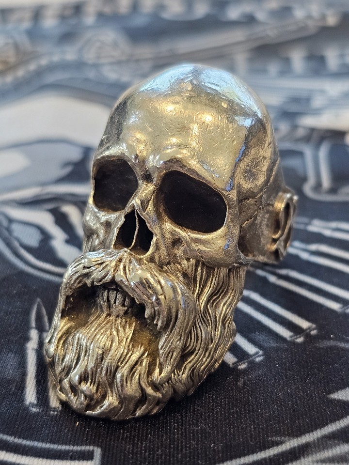 Mortis Ores Brotherhood Bearded SKULL Ring XXL .925 Size 14 bwl ...