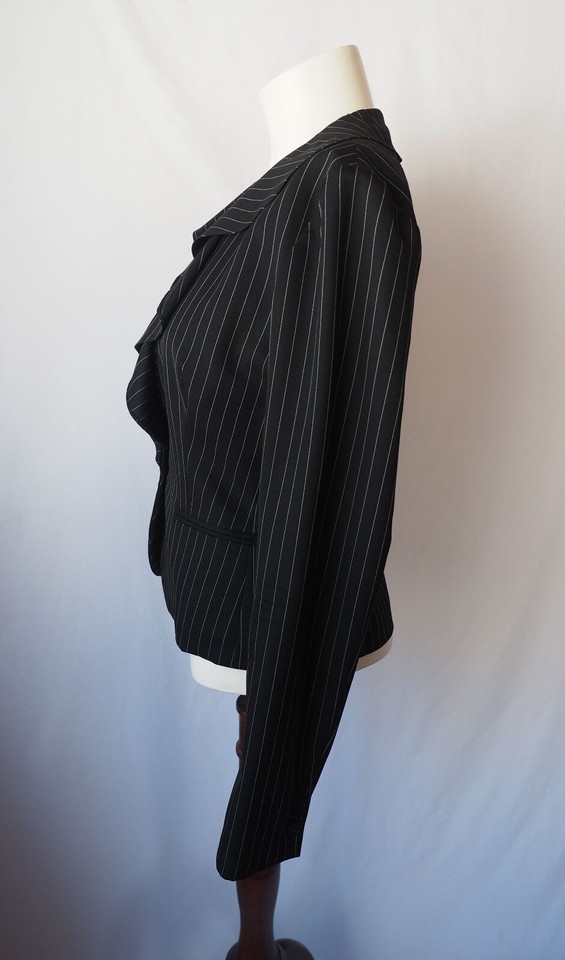 Ralph Lauren Black Label Wool Ruffle Suit Jacket Blazer Pinstripe Black ...