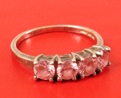 VINTAGE FLASHY STERLING SILVER 925 SHINY PINK CZ RHINESTONE RING SIZE 6 ...
