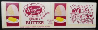 Unused Vintage Wayne Dairy Quality Butter One Pound Carton Richmond ...