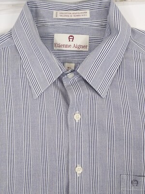 Etienne Aigner Vintage Long Sleeve Gray Stripe Dress Shirt Mens 16.5 34 ...