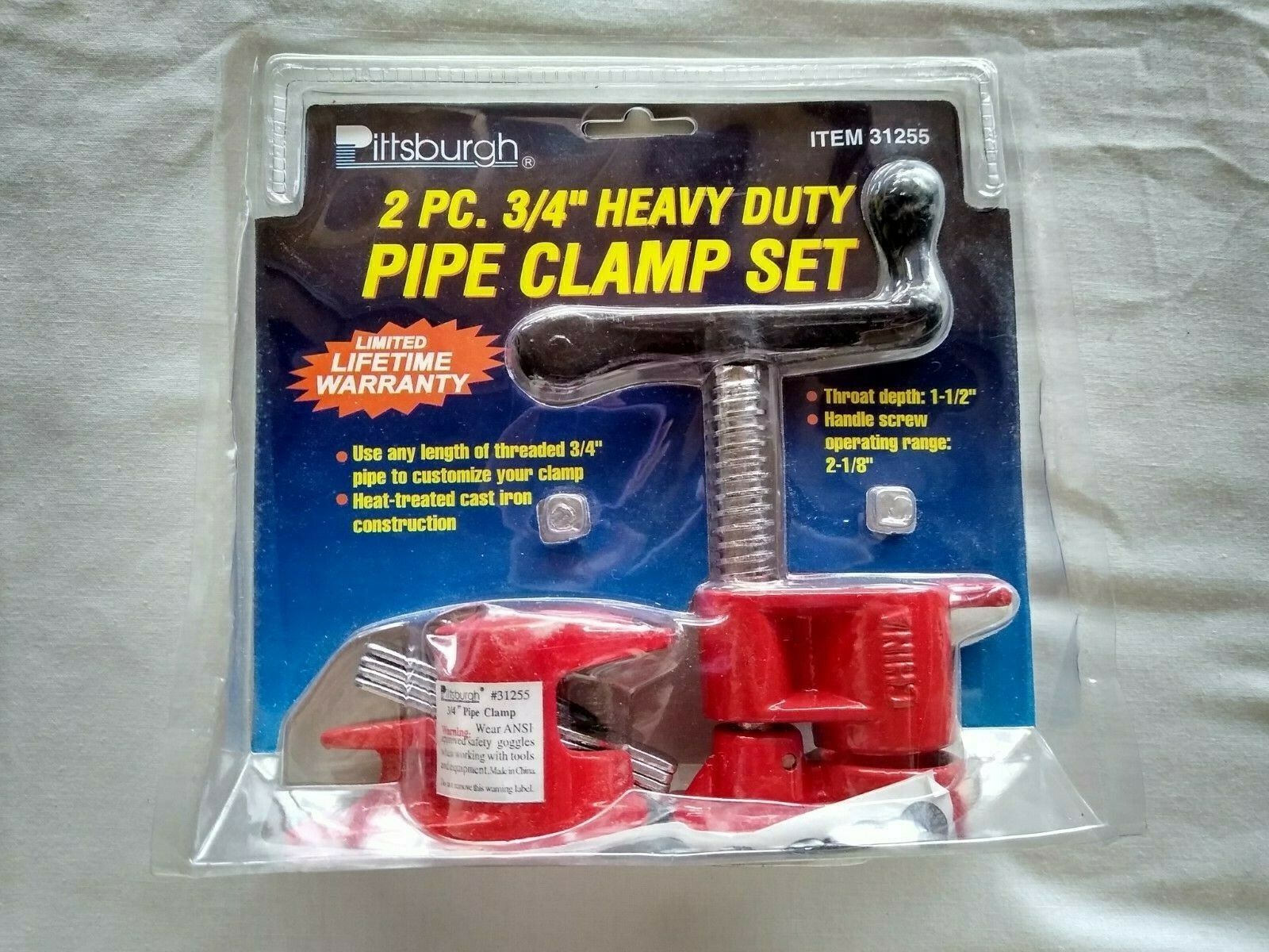 Pittsburgh 2 piece 3/4" Heavy Duty Pipe Clamp Set - Item #31255 Cast ...