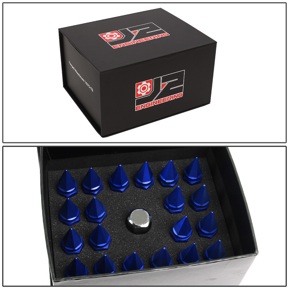 J2 ENGINEERING BLUE 20PCS M12X1.5 75MM 7075-T6 ALUMINUM SPIKY CAP LUG ...