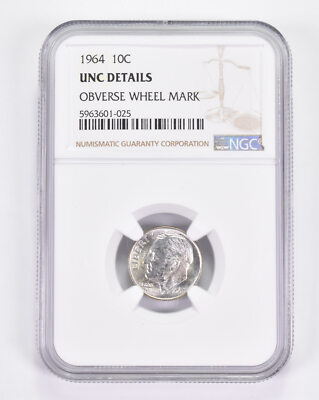UNC Details 1964 Roosevelt Dime - OBV Wheel Mark - Graded NGC *9059 | eBay