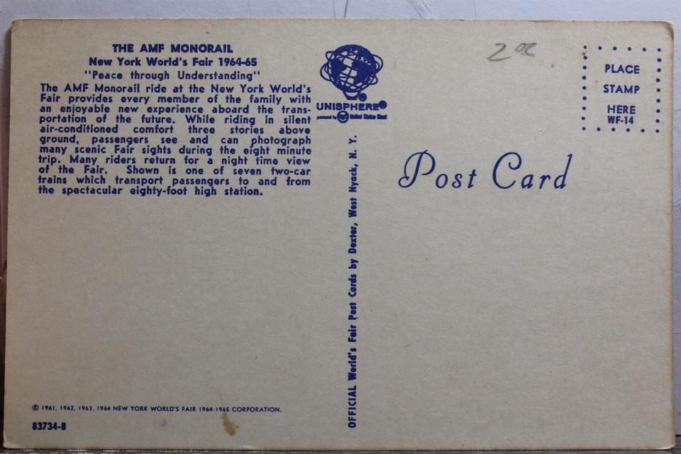 New York NY NYC World's Fair AMF Monorail Postcard Old Vintage Card ...