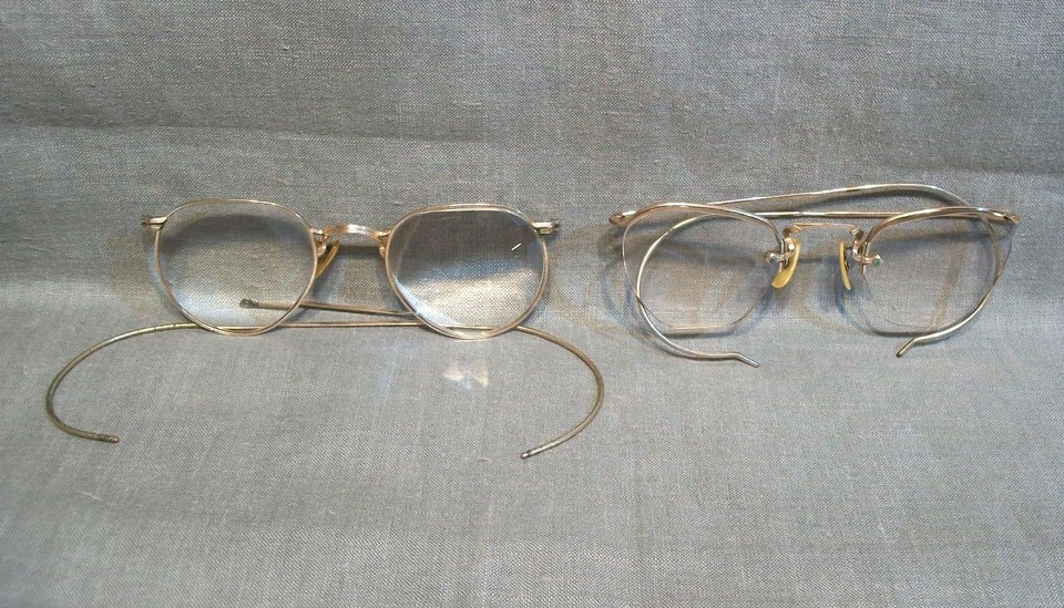 Two Pair of Vintage Gold Wire Frame Eye Glasses/ Eye Ware Marked 1/10 ...