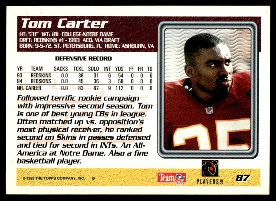1995 Topps #87 Tom Carter Washington Redskins | eBay