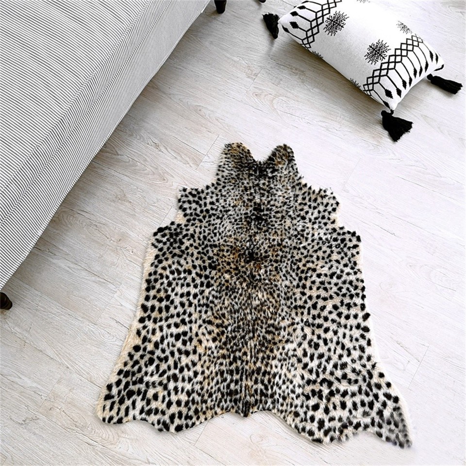 Leopard Printed Leather Hide Animal Faux Fur Rug Mat Carpet Home Decor ...