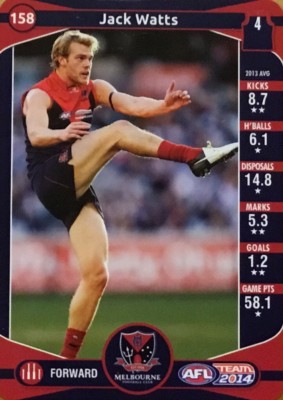 2014 AFL TEAMCOACH MELBOURNE DEMONS JACK WATTS # 158 COMMON CARD | eBay ...