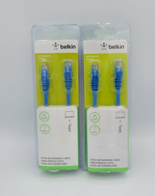 NEW! 2x Belkin Cat5e Networking Cable 2M 6.6ft Blue Ethernet Cable 1 ...