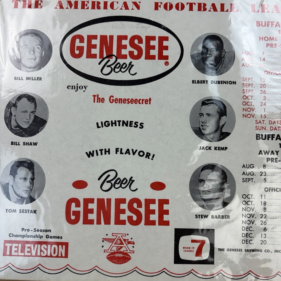 Vintage 1964 Buffalo Bills NFL Schedule Genesee Beer Sheet American ...
