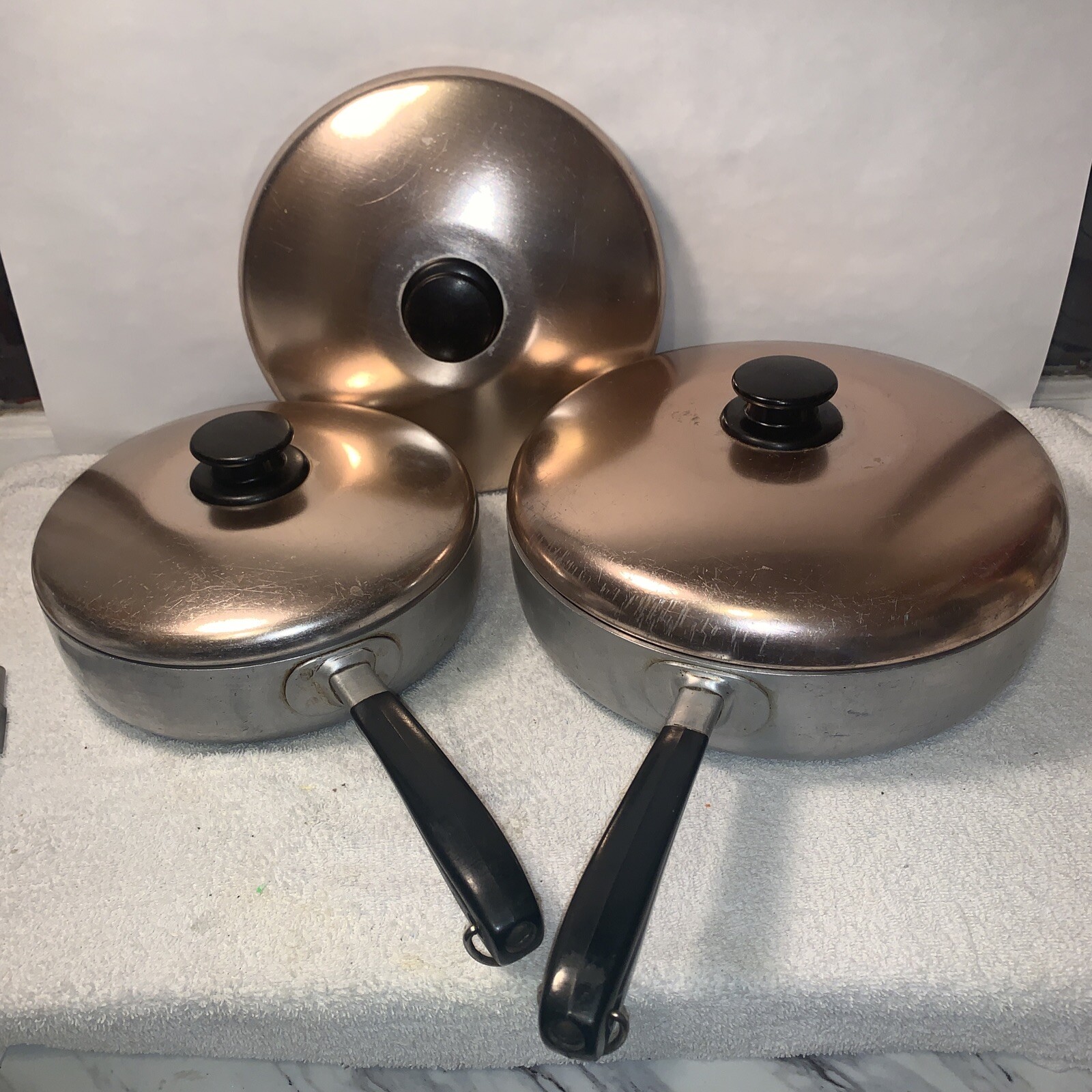 2 vintage Maid Of Honor Skillet Frying Pans w/ copper anodized aluminum ...