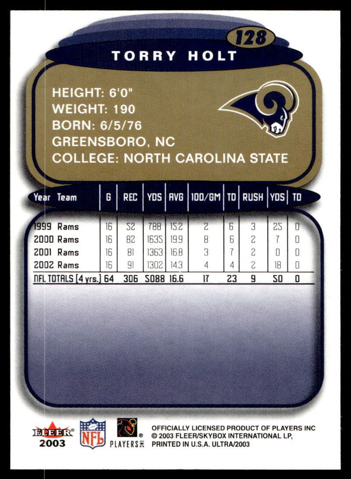 2003 Ultra 128 Torry Holt St. Louis Rams Football Card | eBay