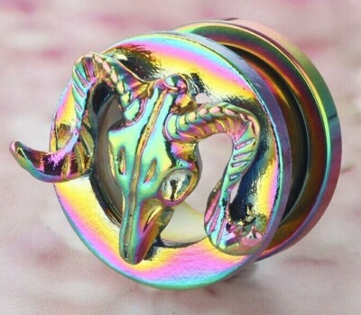 Screw Fit Western Animal Long Horn Cow Head Ram Skull Tunnels Ear Plugs ...