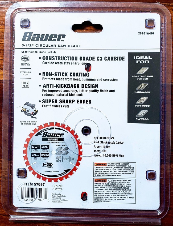 New Sealed Bauer 5 1/2" 5.5 inch Circular Saw Blade 30T Carbide 10mm ...