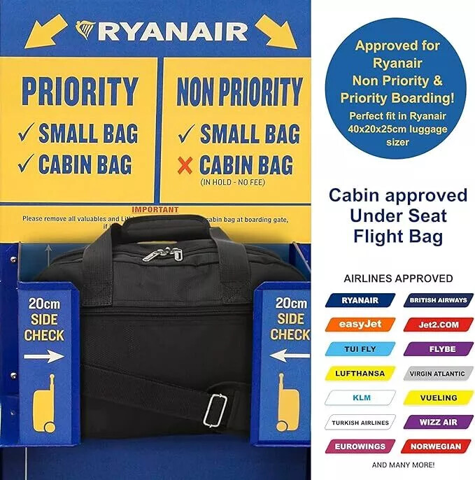 Ryanair Hand Cabin 40x20x25 & 2nd Baggage Fits 55x40x20 Luggage Set ...