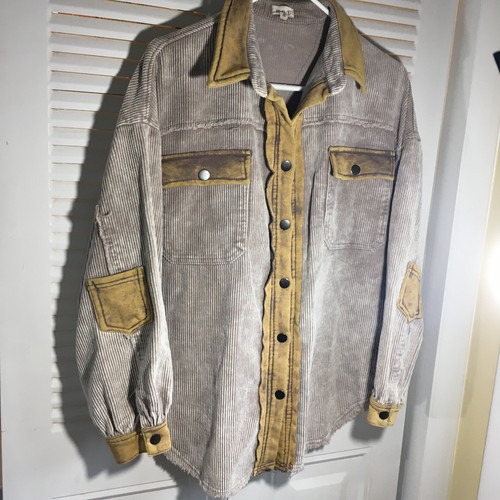POL light jacket tan with yellow corduroy button up fake hip pockets 48 ...