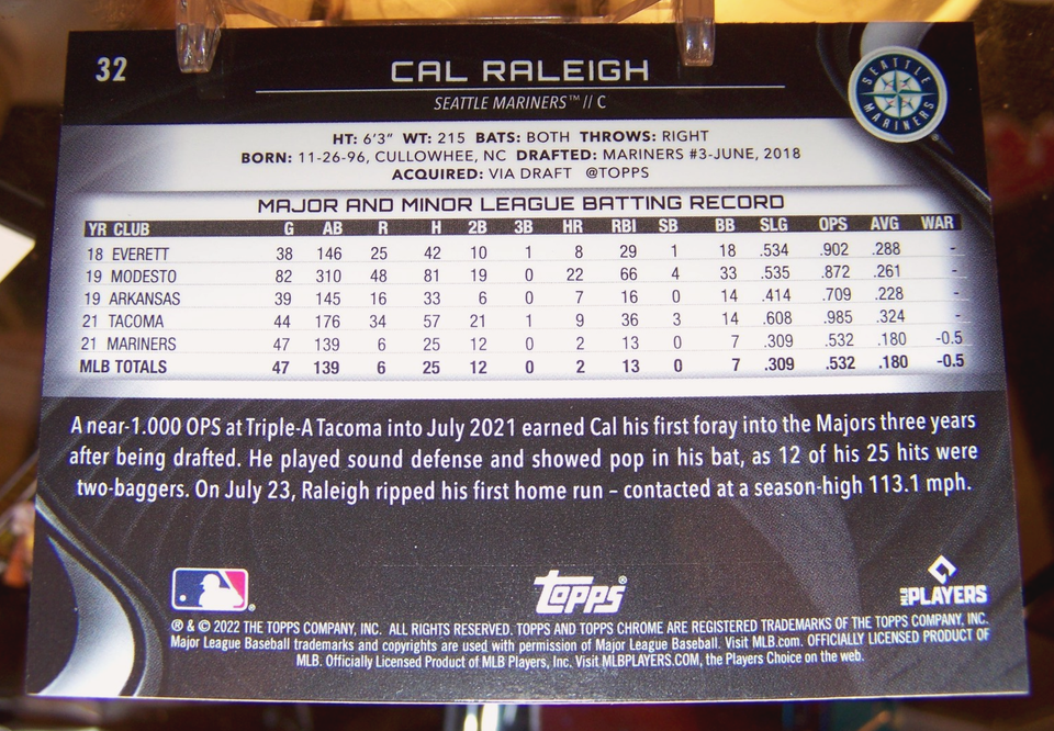 CAL RALEIGH (2) CARD ROOKIE LOT ~ 2022 TOPPS CHROME BLACK & TOPPS 3D ...