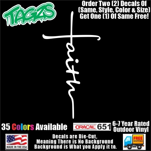 Faith Cross Christian Religion Jesus DieCut Vinyl Window Decal Sticker ...