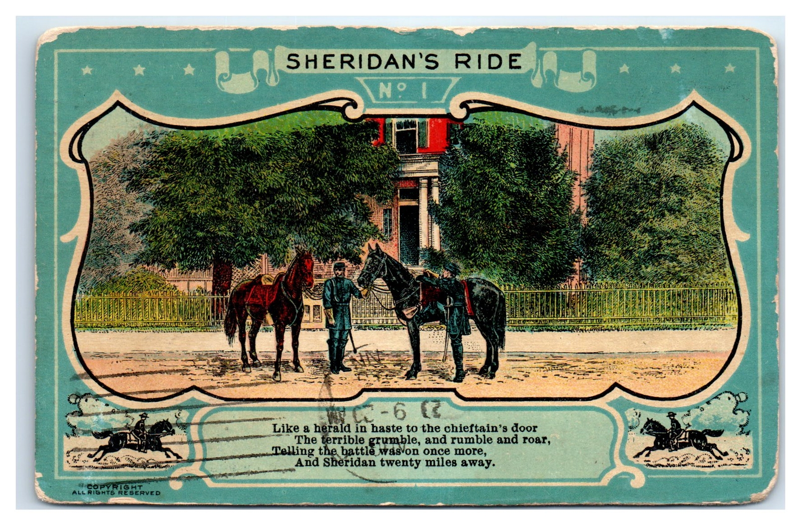 Postcard- SHERIDANS RIDE No. 1 of Series, Civil War, Posted | eBay