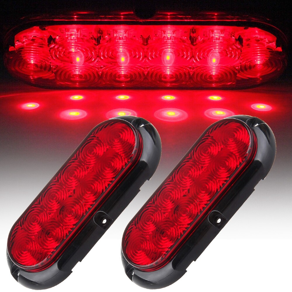(2) Red 6" 10 Led Oval Stop Turn Signal Tail Brake Light Side Trailer ...