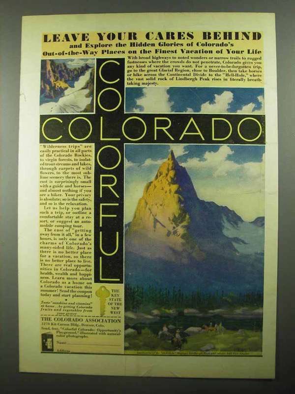 1931 Colorado Tourism Ad - Leave Your Cares Behind | eBay