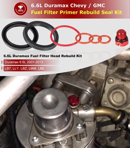 6.6L Duramax Fuel Filter Primer Rebuild Seal Kit Viton O-Rings Billet ...