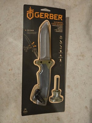 Gerber Ultimate Fixed Blade Knife with sheath, whistle, fire starter, sharpener | eBay