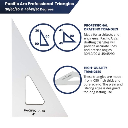 Pacific Arc Drafting Triangle, 14-inch, 30/60/90 Degrees, Clear Acrylic ...