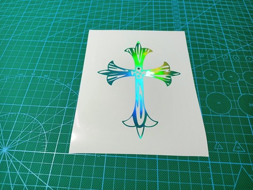 Cross window decal Sticker Teal Holographic Bumper Laptop Car Wall Art ...