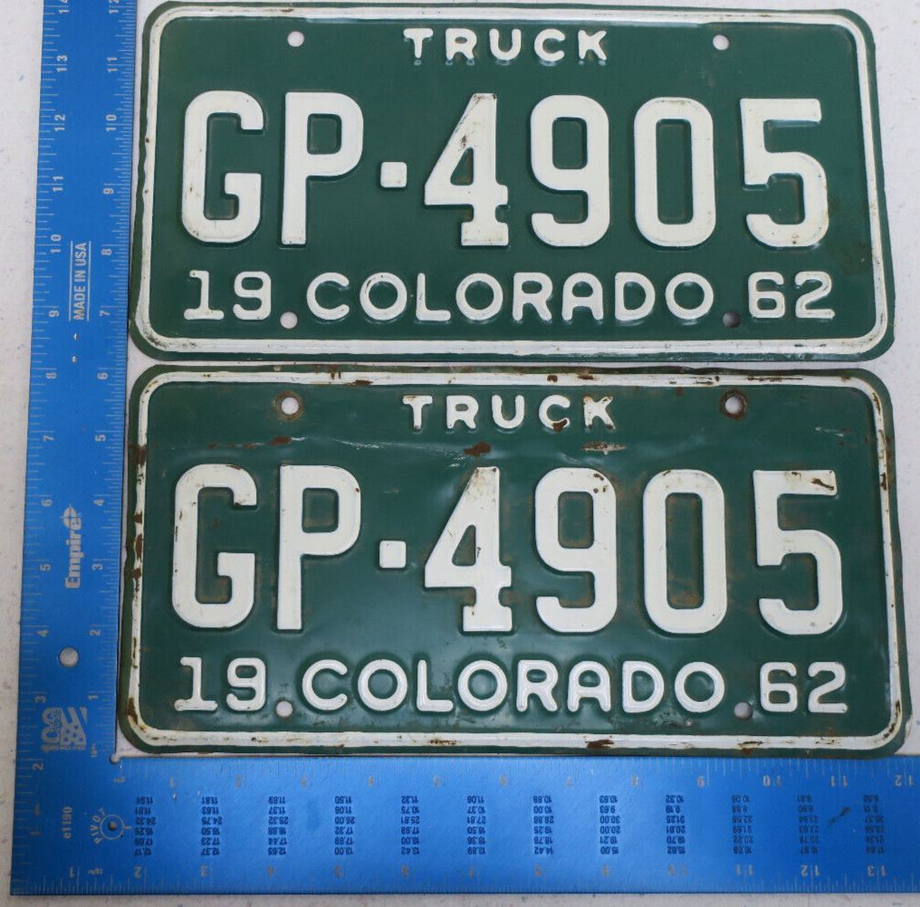 1962 62 COLORADO CO LICENSE PLATE TAG SET PAIR # GP-4905 TRUCK TRK | eBay