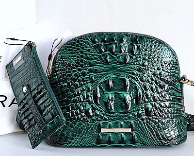 🌹Brahmin Small Georgina Dome Crossbody Emerald Leather Bag + Slim ...
