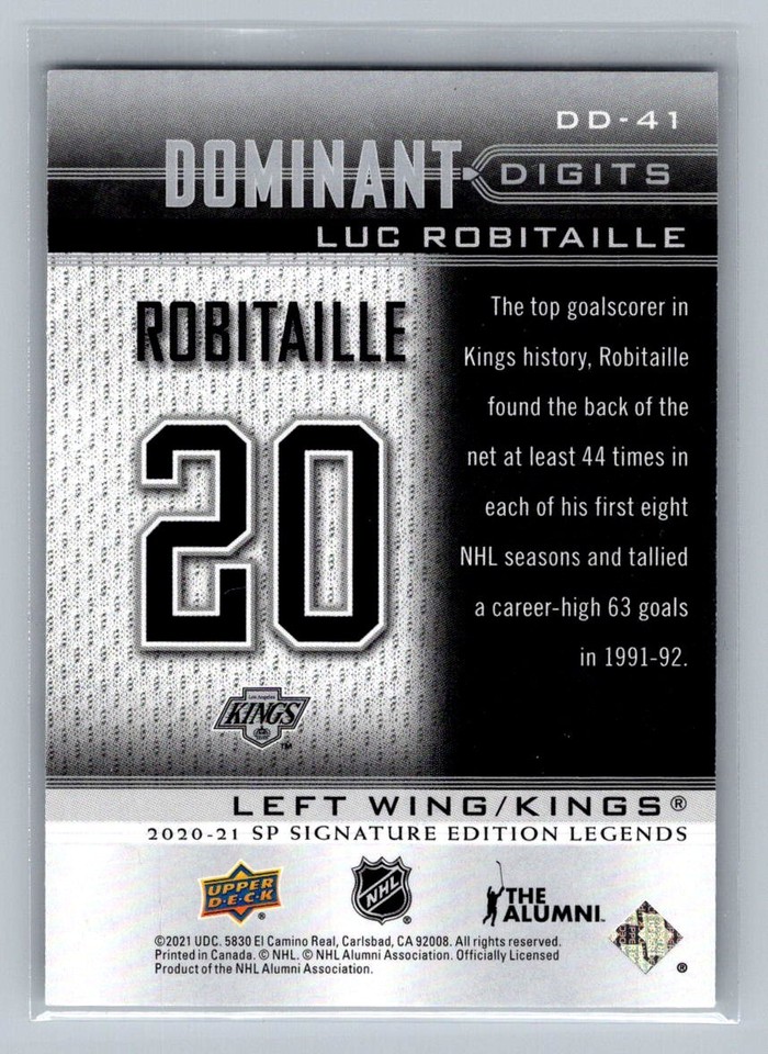 Luc Robitaille 2020-21 SP Signature Edition Legends #DD-41 Dominant ...