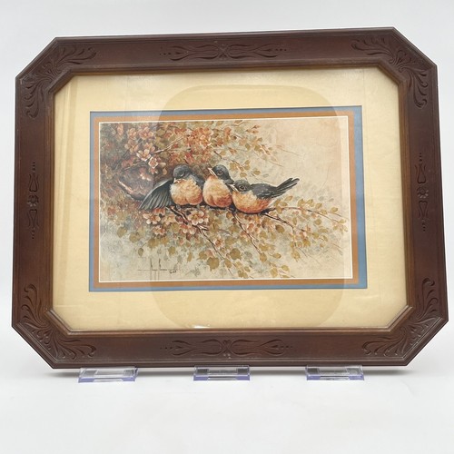 vtg Homco Margie Morrow 1983 Bird Cherry Blossoms Print Faux Wood Frame ...