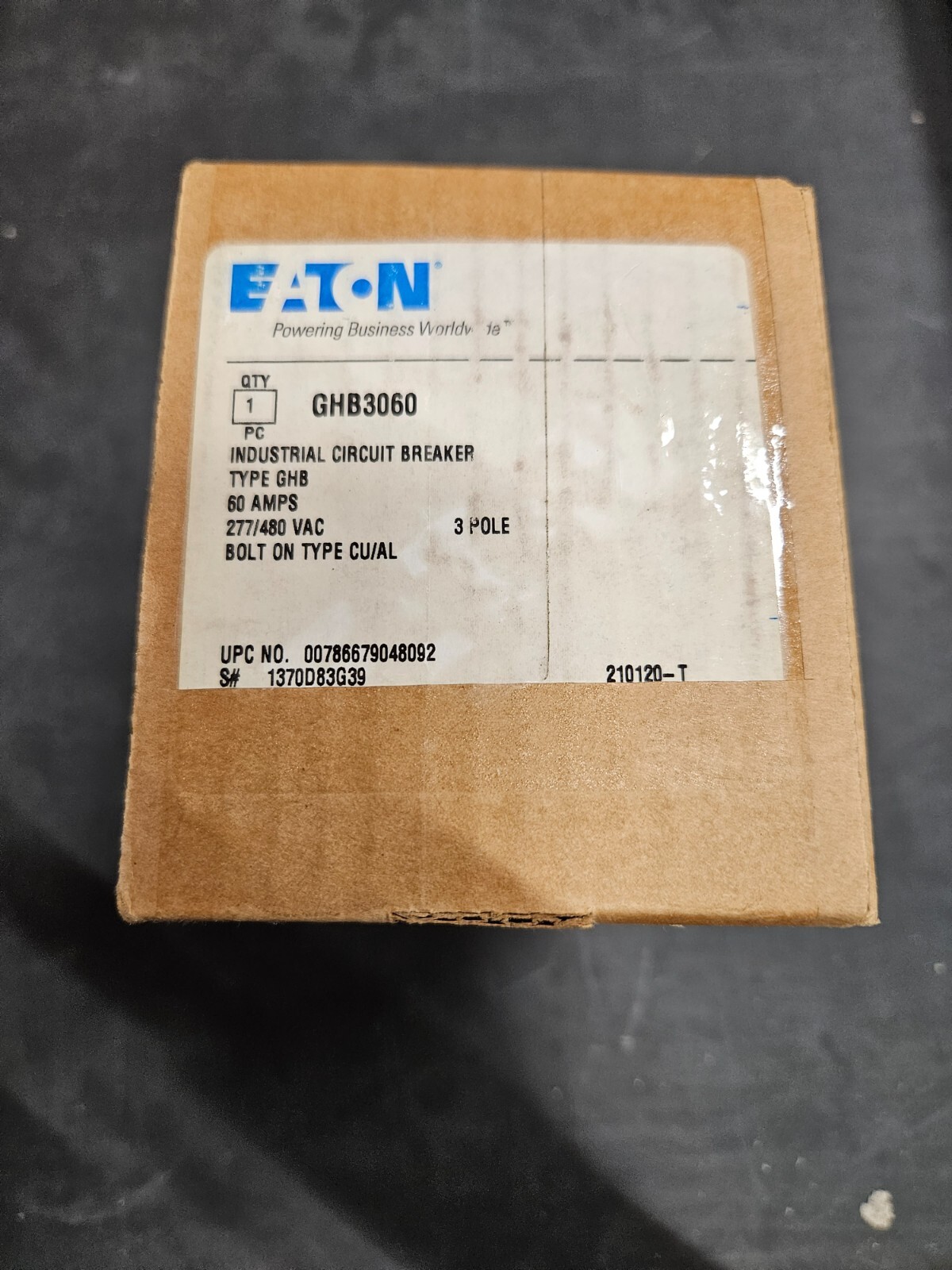 NIB - Eaton - GHB3060 - Molded Case Circuit Breaker - 60 A, 3-Phases ...
