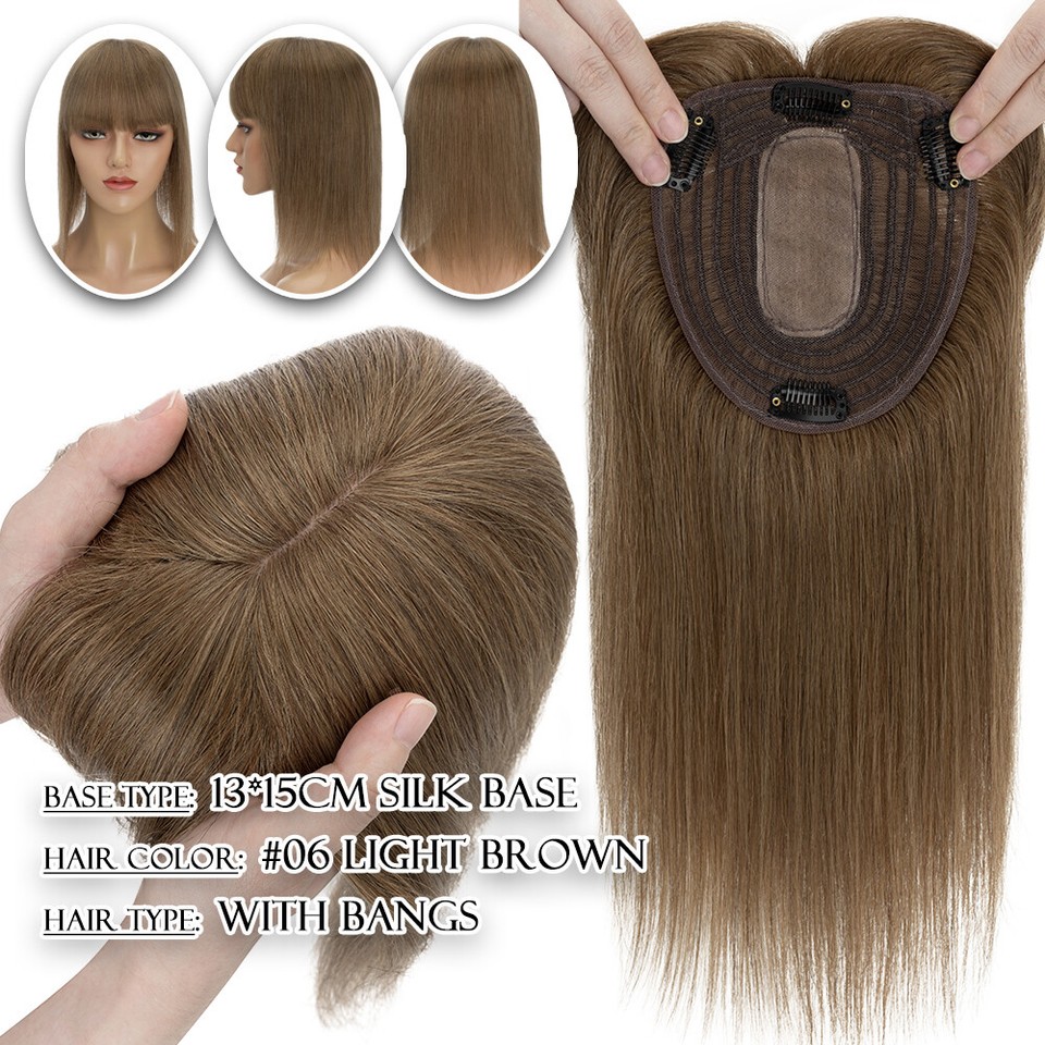 Real Remy Human Hair Toppers Toupee Extensions Clip in Top Middle Part ...