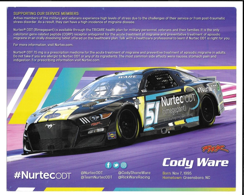 CODY WARE & RICK WARE NASCAR CUP SERIES Autographed HERO CARD 2021 | eBay