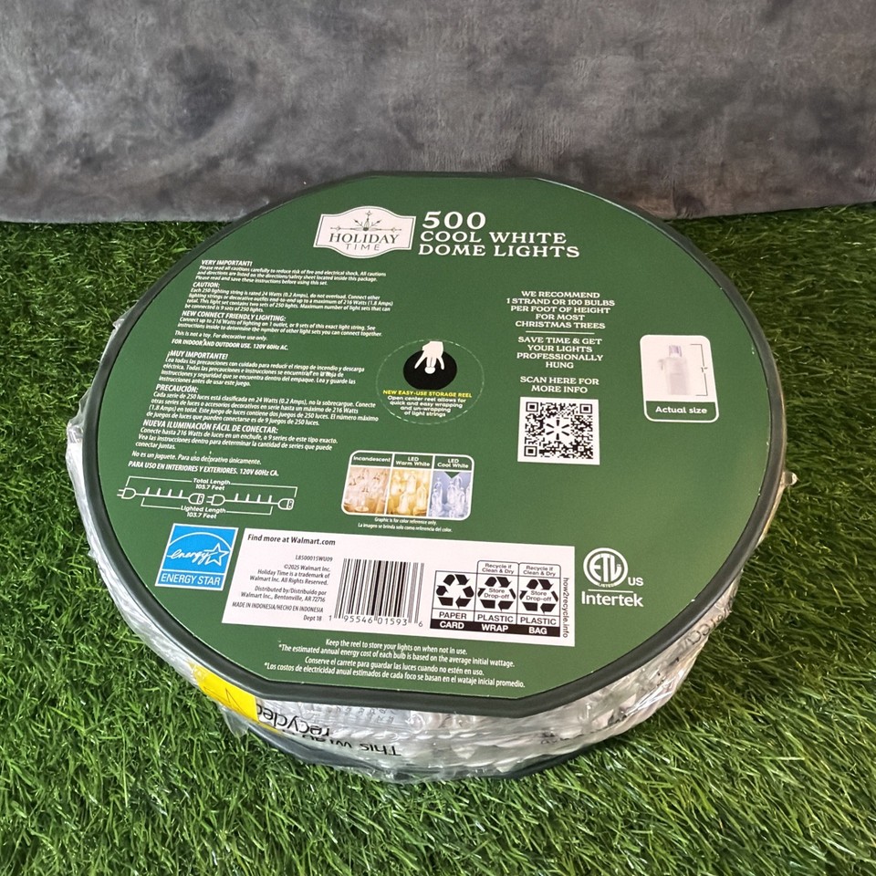 Holiday Time 500-Count Cool White LED Dome Christmas Lights White Wire ...