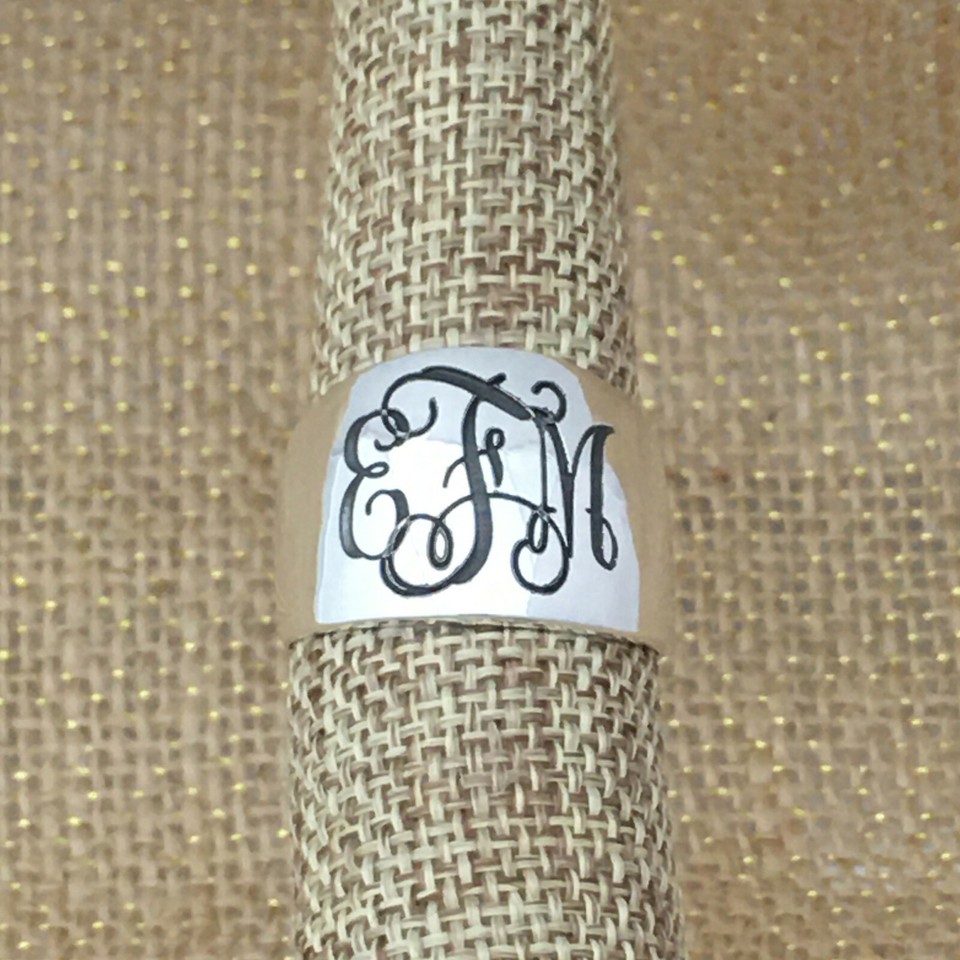 Sterling Silver Personalized Monogrammed Signet Dome Ring Cigar Band | eBay