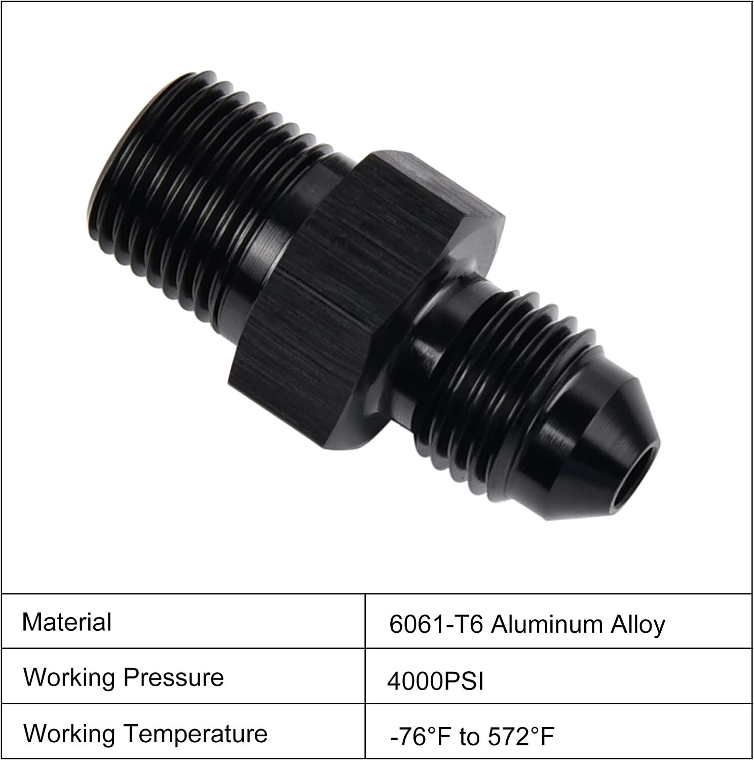 1/8" NPT to 4AN Fitting Male Straight Fittings Adapter Aluminum Black ...