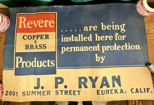 Vtg Antique Revere Paper Sign Copper & Brass Poster Advertisement -Torn ...