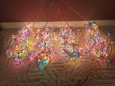 CHRISTMAS LIGHTS MULTI COLOR 4 STRANDS OF 100 MINI LIGHTS WHITE CORD | eBay