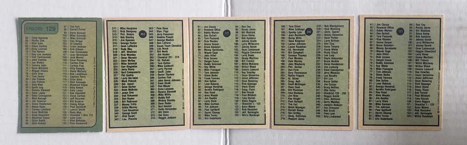 1979 & 1982 TOPPS 0-PEE-CHEE MLB BASEBALL CHECKLIST 5 CARD LOT ALL ...